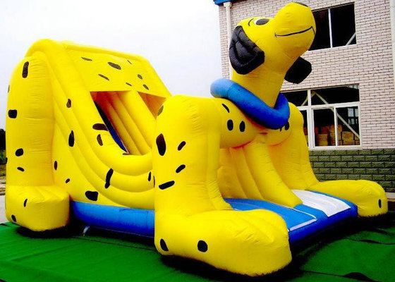 Yellow Spotty Dog Large Inflatable Slide Inflatable Slip N Slide 0.55mm PVC 10 X 4 X 4.5 m